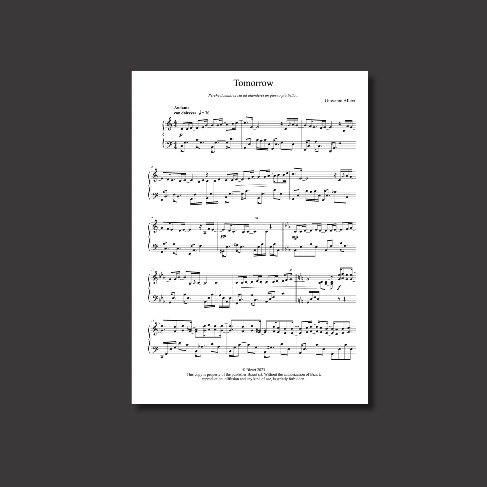 TOMORROW by composer GIOVANNI ALLEVI - digital sheet music for piano s ...
